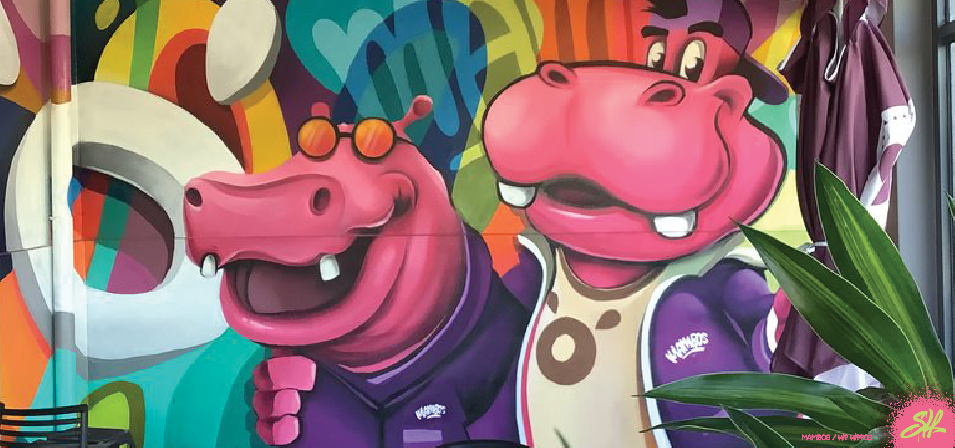 Mambos' Interior Graffiti Mural Featuring Animated Hippos - Strange Harvest
